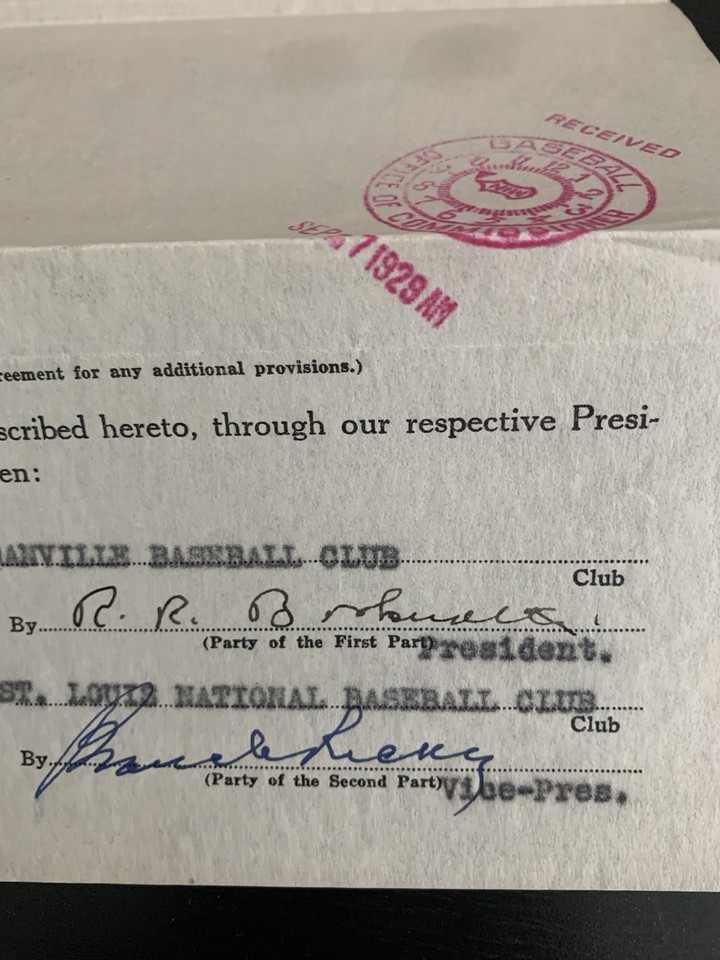 Branch Rickey signed players contract 1929 St. Louis national baseball ...