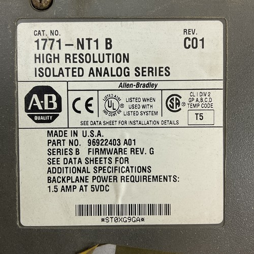 ALLEN BRADLEY 1771-NT1 REV C01 HIGH RESOLUTION ISOLATED ANALOG SER B FW ...