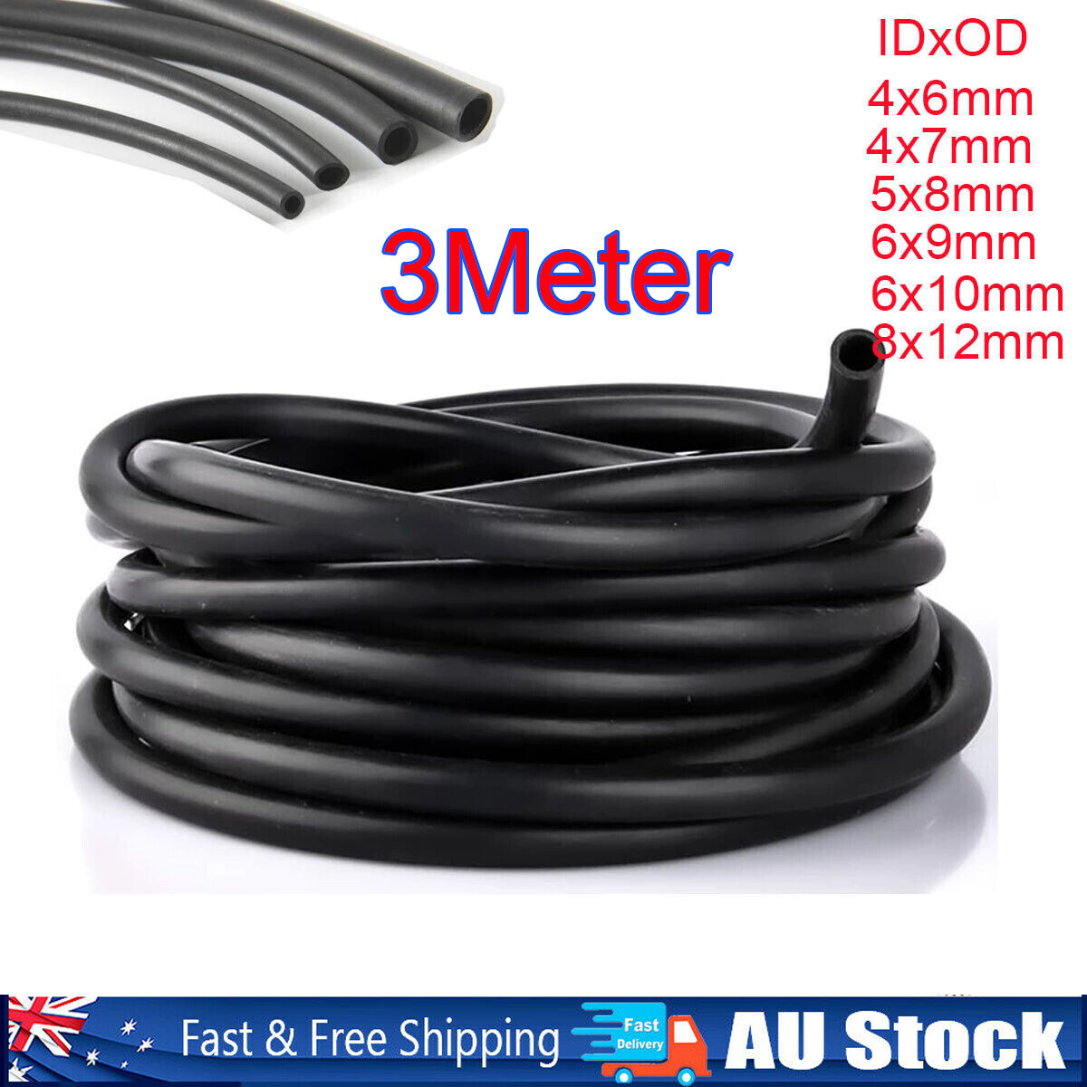 4mm 5mm 6mm 8mm Fuel Hose Rubber Petrol Line Gas Oil Tube Pipe Tubing 3 ...