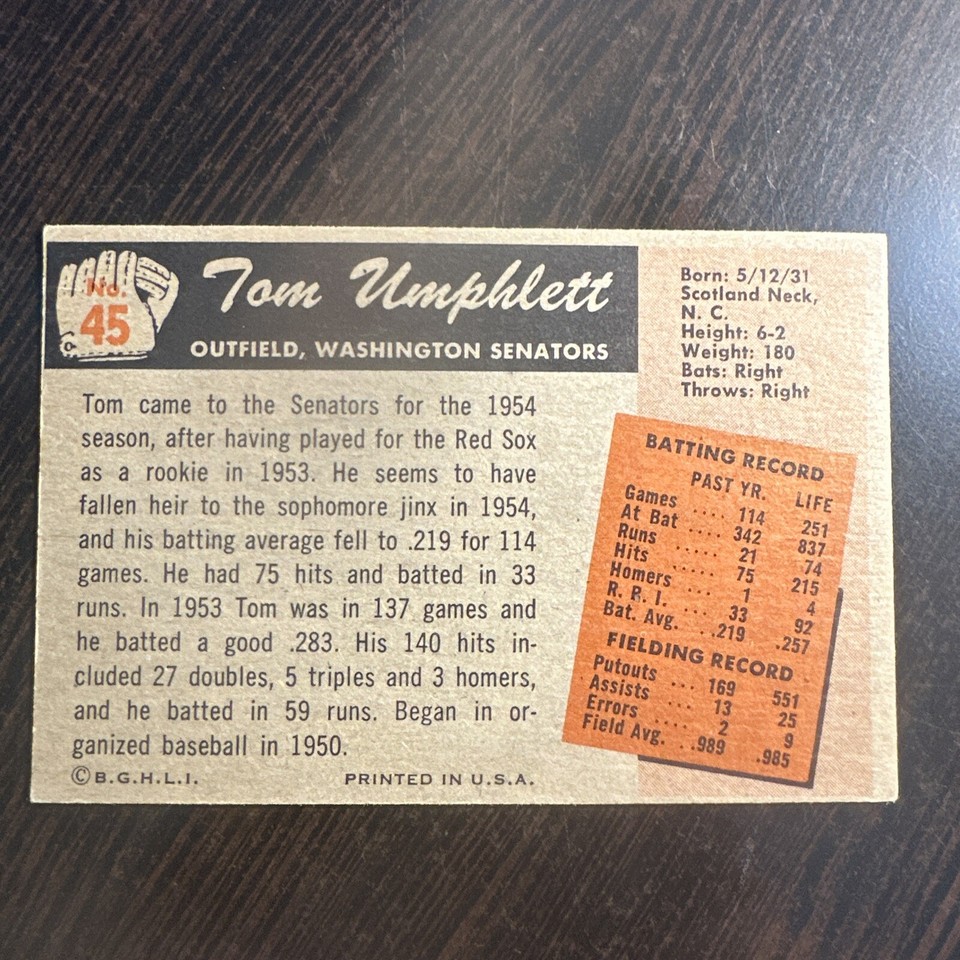 1955 BOWMAN TOM UMPHLETT CARD #45 EX OR BETTER *Hot Corner Vintage* | eBay