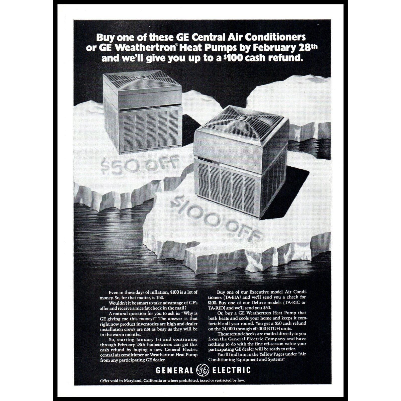 1974 GE General Electric Central Air Conditioner Vintage Print Ad Wall ...