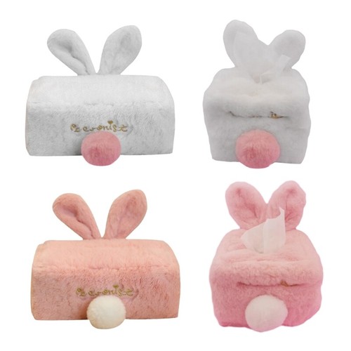 Functional Tissue Box Cover Plush Cartoon Rabbit Shaped Paper Towel ...