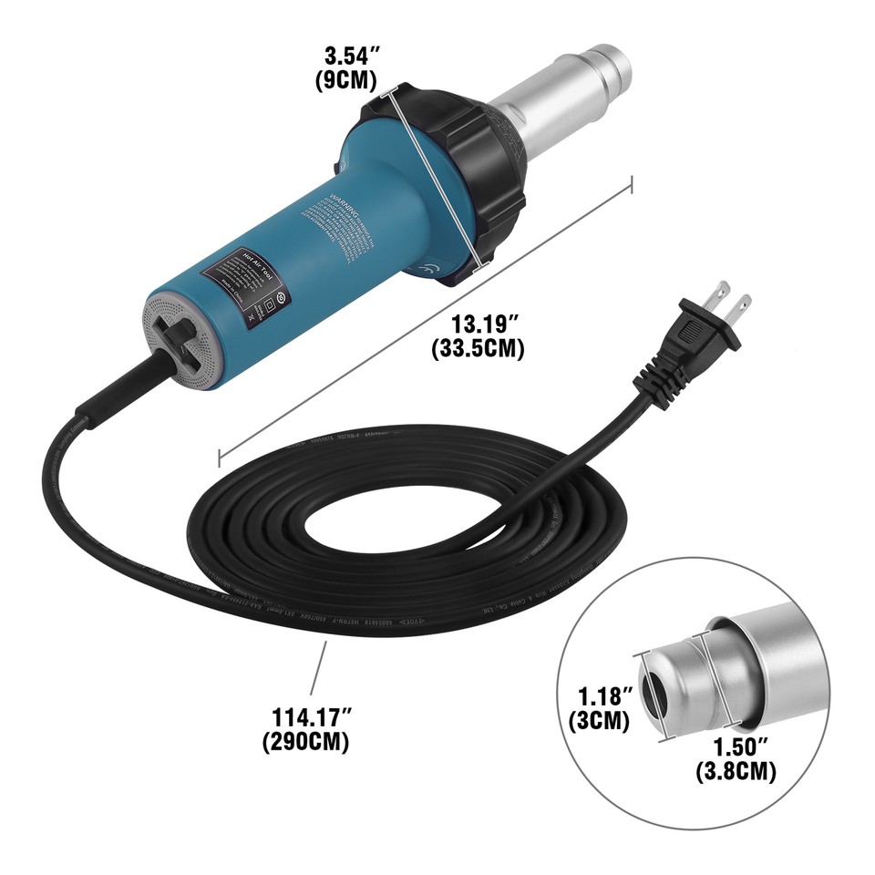 1600W Hot Air Gun Plastic Welding Heat Welder Kit w/ Nozzles & Rod ...