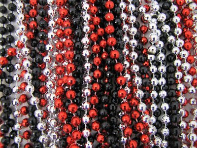 2 Dozen Mardi Gras Beads Red Black Silver Mix Parade School Party 24 ...