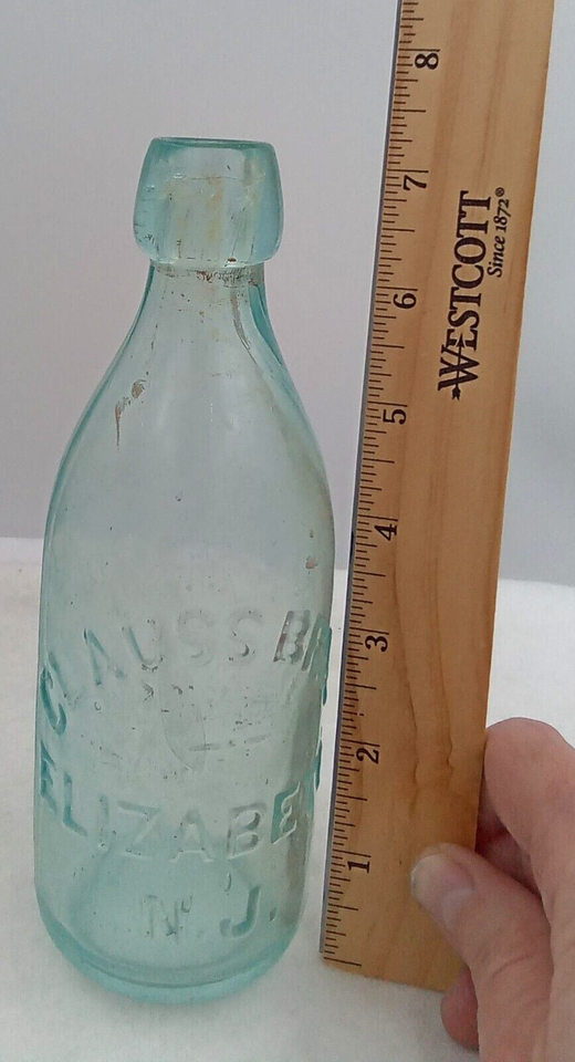 Clauss Bros Glass Bottle Blob Top Soda Blue Green Tint Elizabeth NJ ...