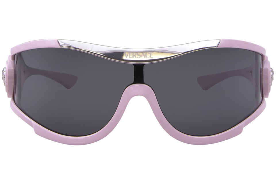 Versace VE4475 548587 Sunglasses Pink/Dark Grey Lenses Shield Wrap ...