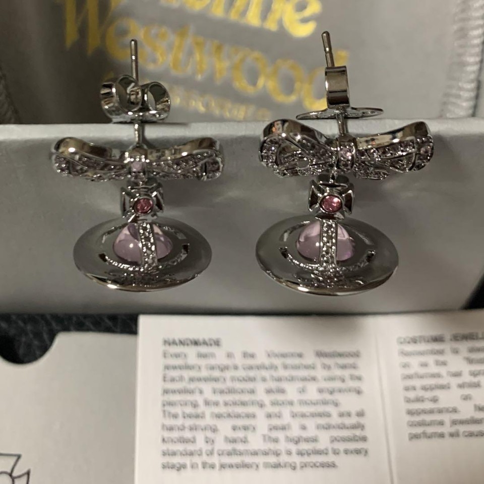 Vivienne Westwood Earrings Drop Ribbon Orb Silver/Pink IN BOX | eBay