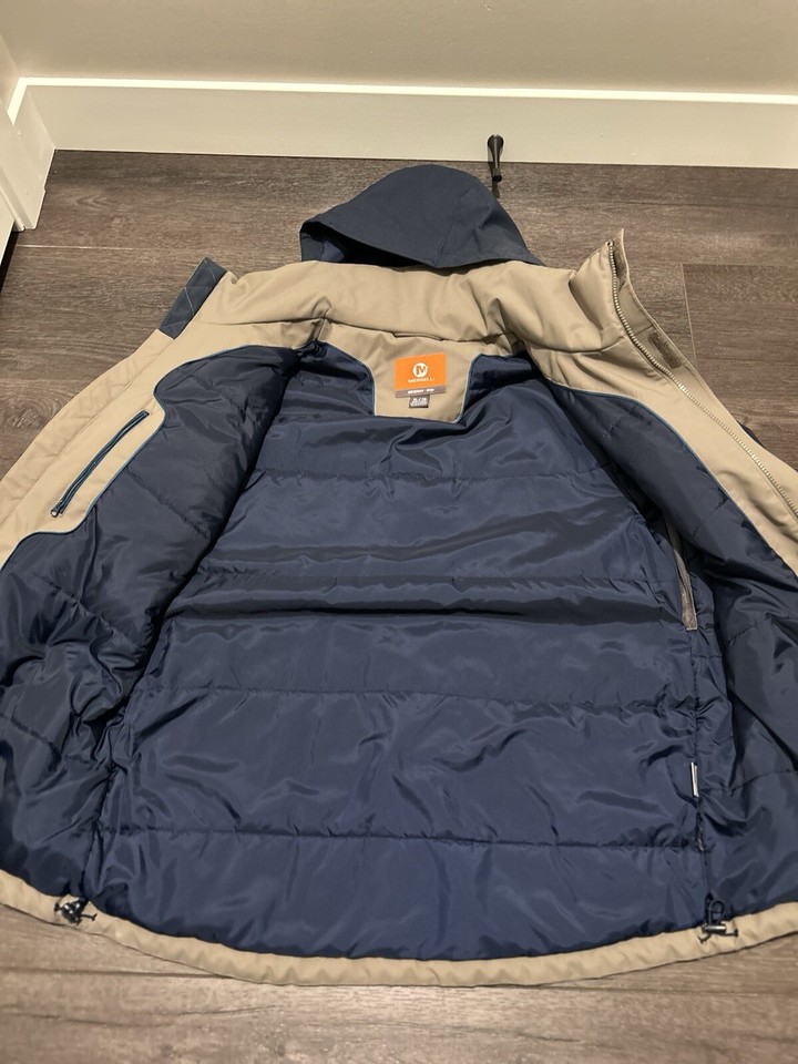 Merrell Select Dry + Warm Jacket Hooded Coat Mens Sz XL Blue Beige Ski ...