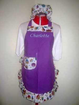 LADIES PERSONALISED CHEF APRON & MOP TOP HAT VARIETY TRIM M2O All sizes ...