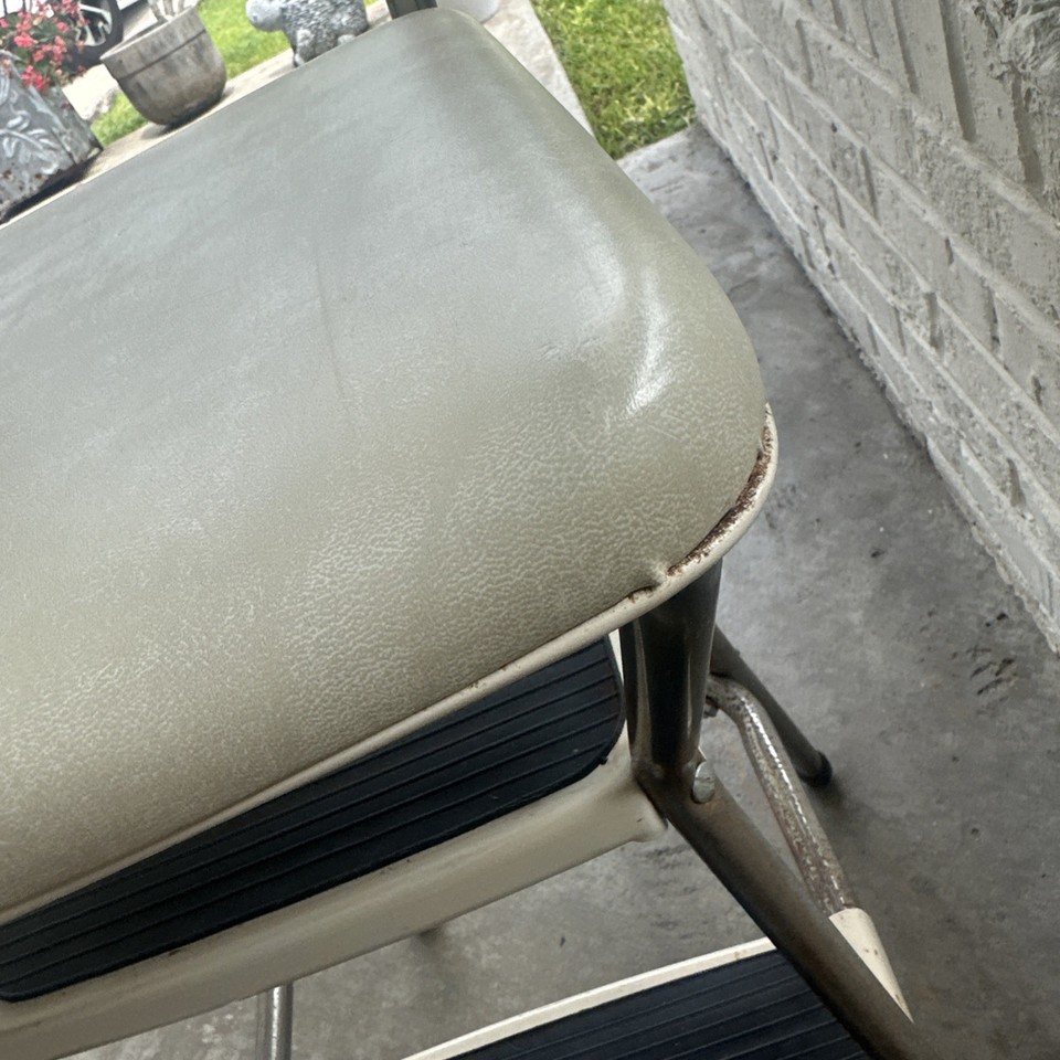 Vtg Cosco Kitchen white Step Stool Chair Flip Up Seat MCM With Extra ...