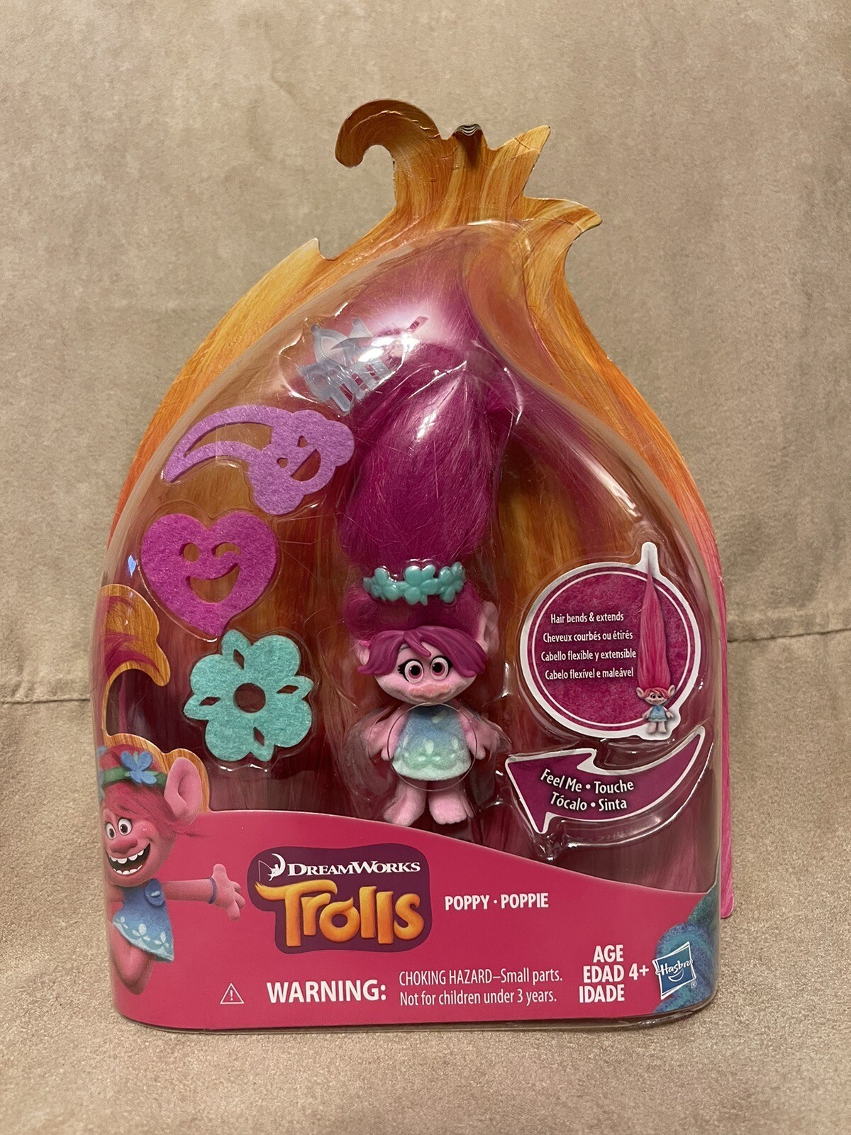 NEW Trolls POPPY Figurine Character Fuzzy Body Long PINK Hair ...