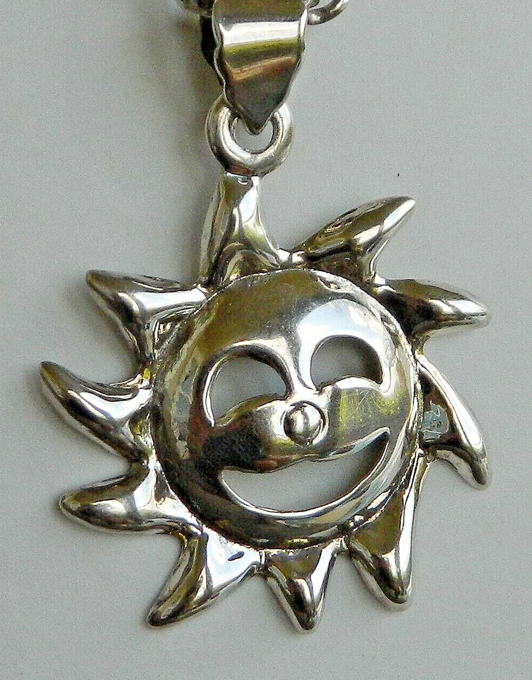 LARGE CELESTIAL STERLING SILVER SMILING SUN FACE PENDANT- DROP 2 ...