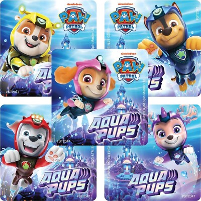 25 Paw Patrol Aqua Pups Stickers Party Favors Teacher Supply Super Hero ...