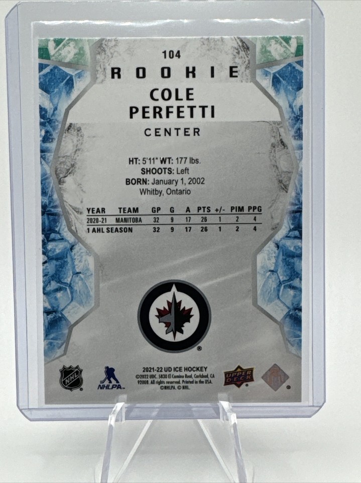 2021-22 Upper Deck Ice Cole Perfetti Purple Speckle SP Winnipeg Jets | eBay
