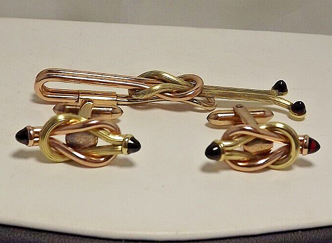DOLAN BULLOCK ROSE GOLD TWO TONE KNOT RED STONE CUFFL… - Gem
