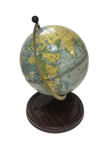 Vintage Political Globe Tin with Wooden Base Mid Century World Map Chad ...