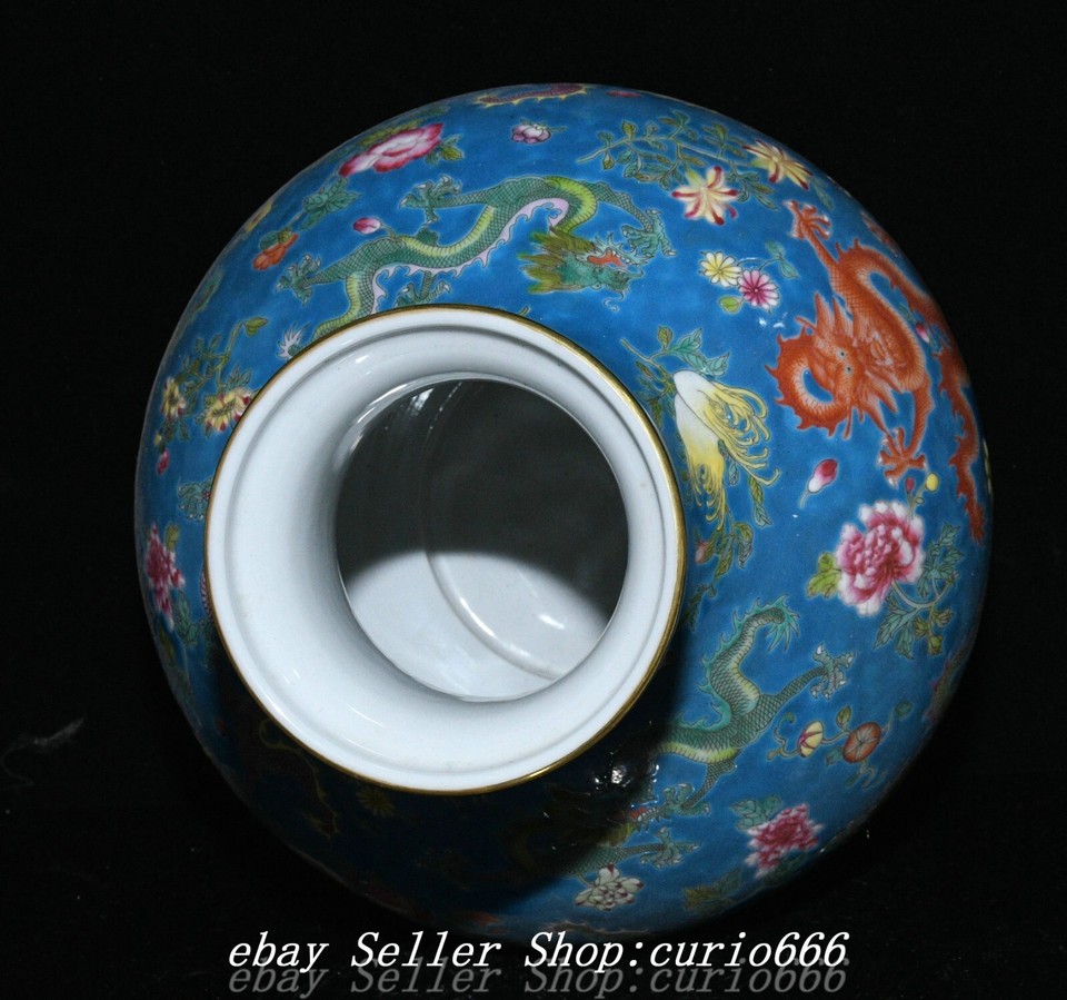 9'' Yongzheng Marked Colour Enamel Porcelain Gilt 9 Dragon Pattern ...