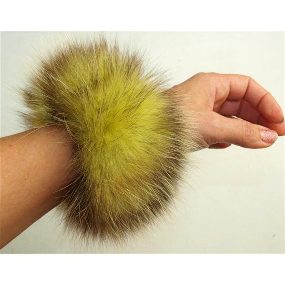 Fur Hair Bands Fur Bracelet Scrunchie Cuff Opossum Lime Green Black | eBay