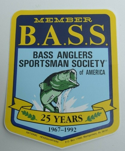 Bass Anglers Sportsman Society Of America Member Sticker 25 yrs 4-1/2 X ...