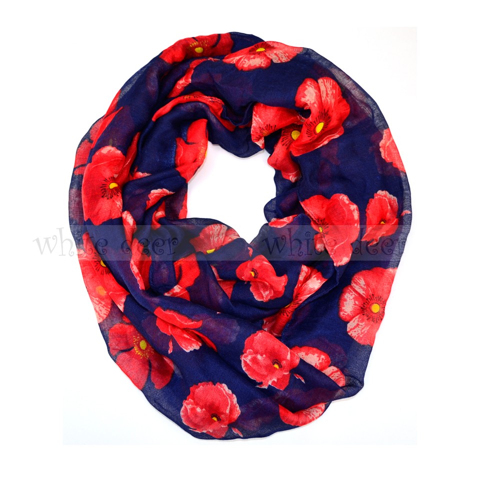 Poppy Flower Floral Print Block Circle Loop Wrap Infinity Scarf Casual ...