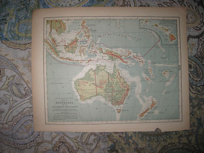 ANTIQUE 1901 AUSTRALIA POLITICAL PHYSICAL MAP HAWAII PACIFIC ISLANDS ...