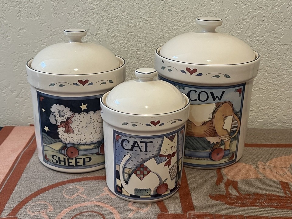 Vintage Susan Winget Canister Set 3 Cookie Jar. Cow, Sheep, Cat | eBay
