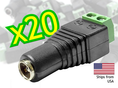 20Pcs DC Power Female Barrel Plug Connector 2.1 x 5.5 mm Terminal Jack ...