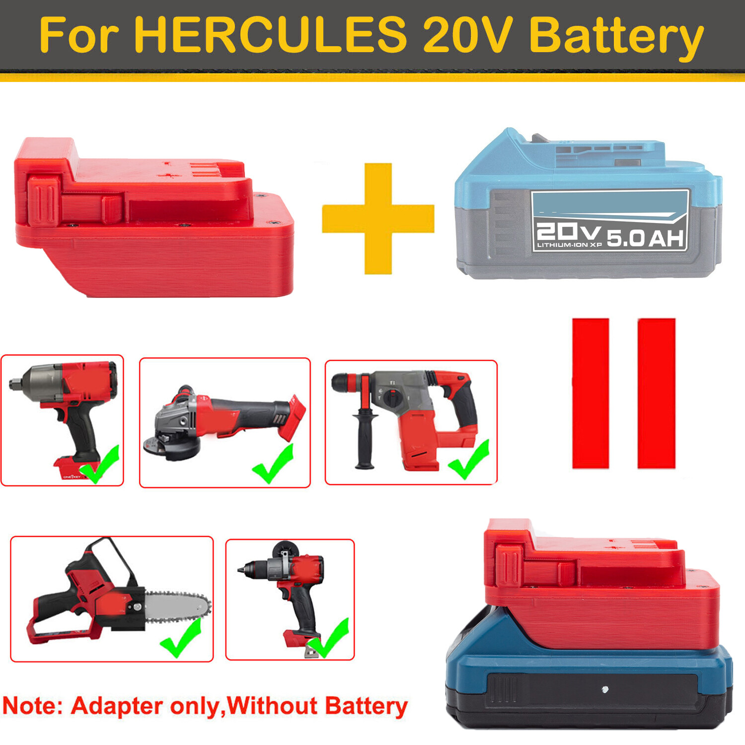 1× Adapter For Hercules 20V Li-ion Battery To For Milwaukee 18V Power ...