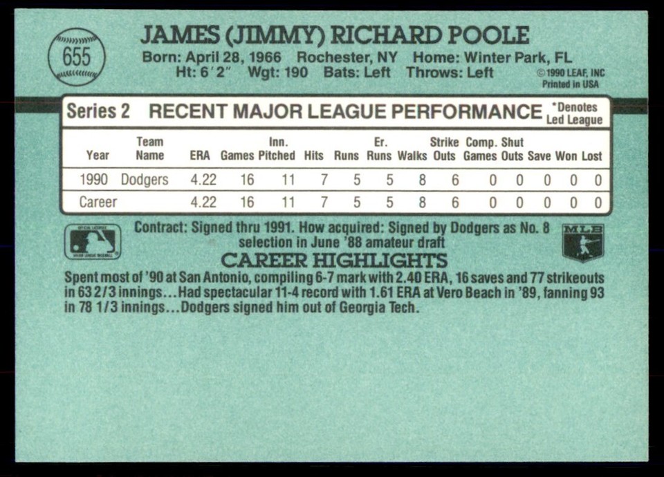 1991 Donruss #655 Jimmy Poole Rookie | eBay