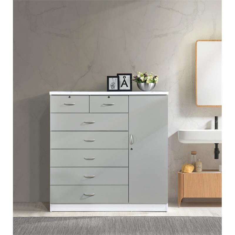 Gray Grey Finish Wooden 7 Drawer Chest Dresser Clothes Storage Side ...