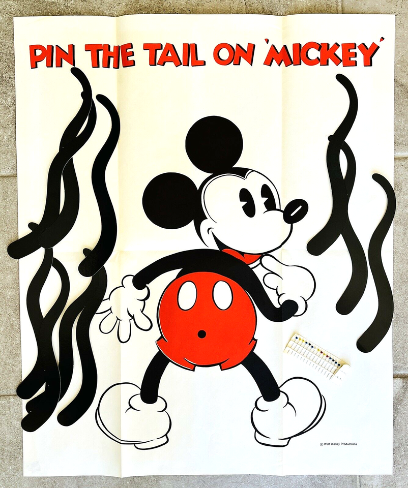 Vintage Hallmark Pin the Tail on Mickey Mouse Party Game 10 Tails ...