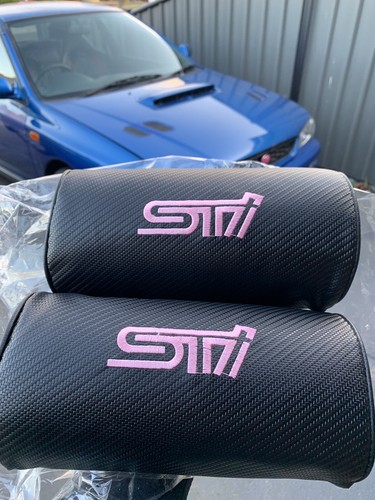 Subaru STI Pink pair head rest cushions | eBay Australia