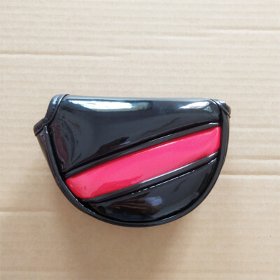 Black/Red Smooth Leather Small Mallet Golf Putter Head Cover Magnet ...