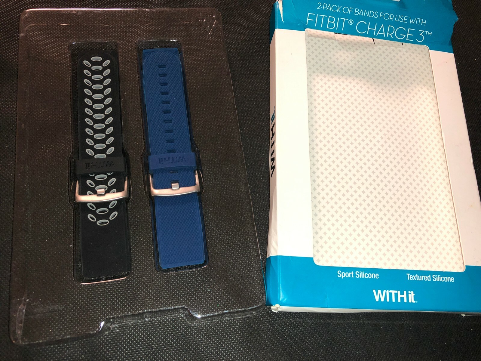 WITHit - Band Kit for Fitbit Charge 3 (2-Pack) - Black/Gray/Blue ...