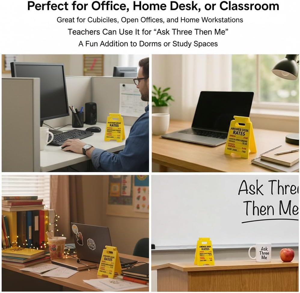 2-Pack Office Desk Sign Humorous Answer Desk Rates Signs Mini Yellow ...