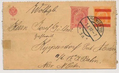 ÖSTERREICH 1907 6h+10h KARTENBRIEF, WIEN | eBay