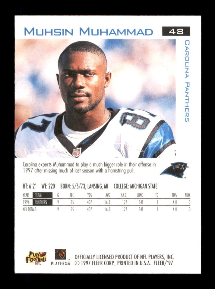 1997 Football Fleer Muhsin Muhammad Carolina Panthers #48 | eBay