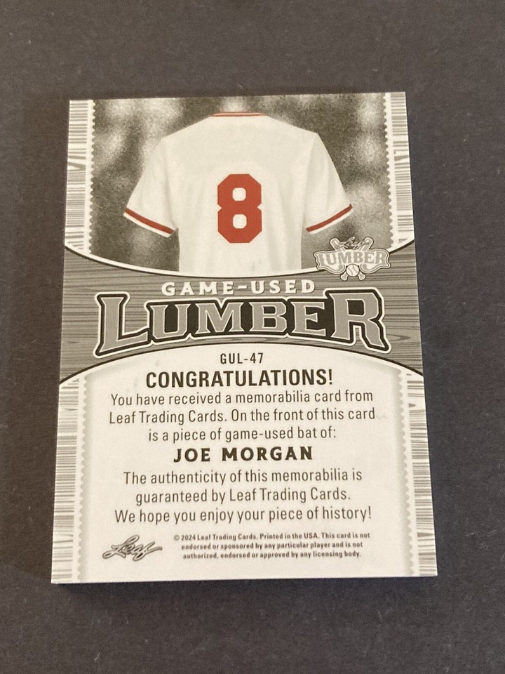 Joe Morgan 2024 Leaf Lumber Baseball Game Used Lumber Game-Used Bat SN ...