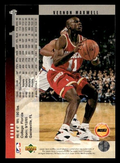 1994 Upper Deck #27 Vernon Maxwell Houston Rockets Basketball Card | eBay