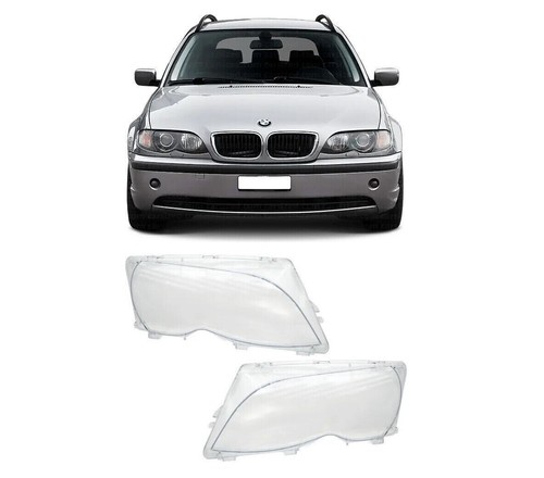 PAIR HEADLIGHT GLASS LENS COVER for BMW 3 E46 FACELIFT 2001-2005 4-5 ...