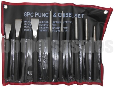 8pc Heavy Duty Jumbo Large Mechanics Steel Punch & Chisel Set Pin Tool ...