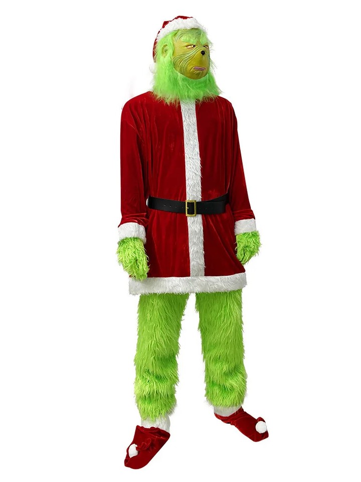 Halloween Explosive Green Hairy Monster Grinch Costume Santa Claus Play ...