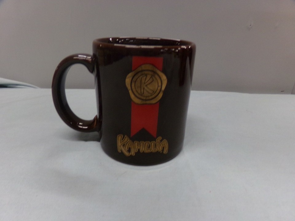 🔥KAHLUA Vintage Coffee Mug Brown Cup w/ Red Ribbon & Gold Graphics EUC ...