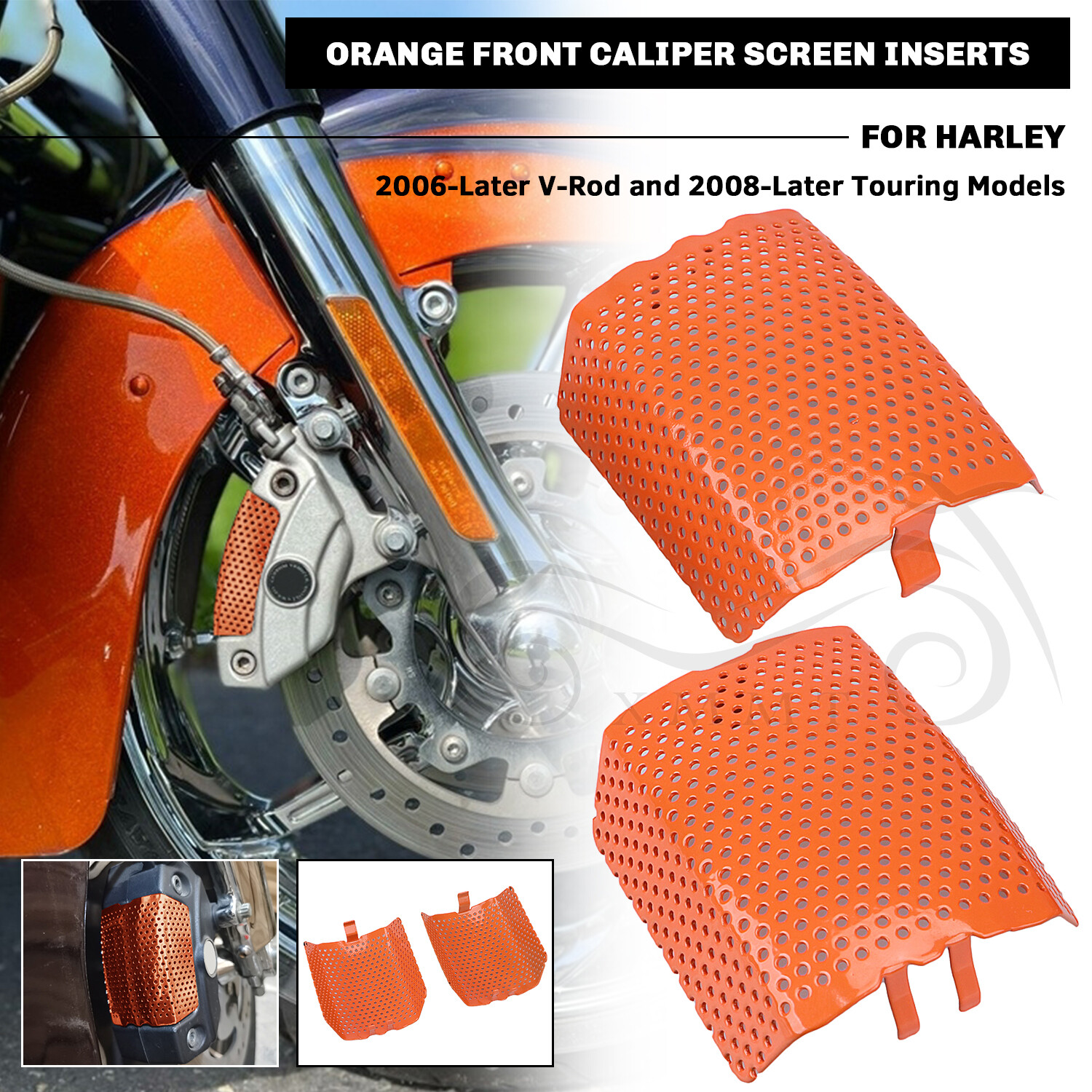 Orange Front Caliper Inserts Fit For Harley Electra Road Glide Night ...