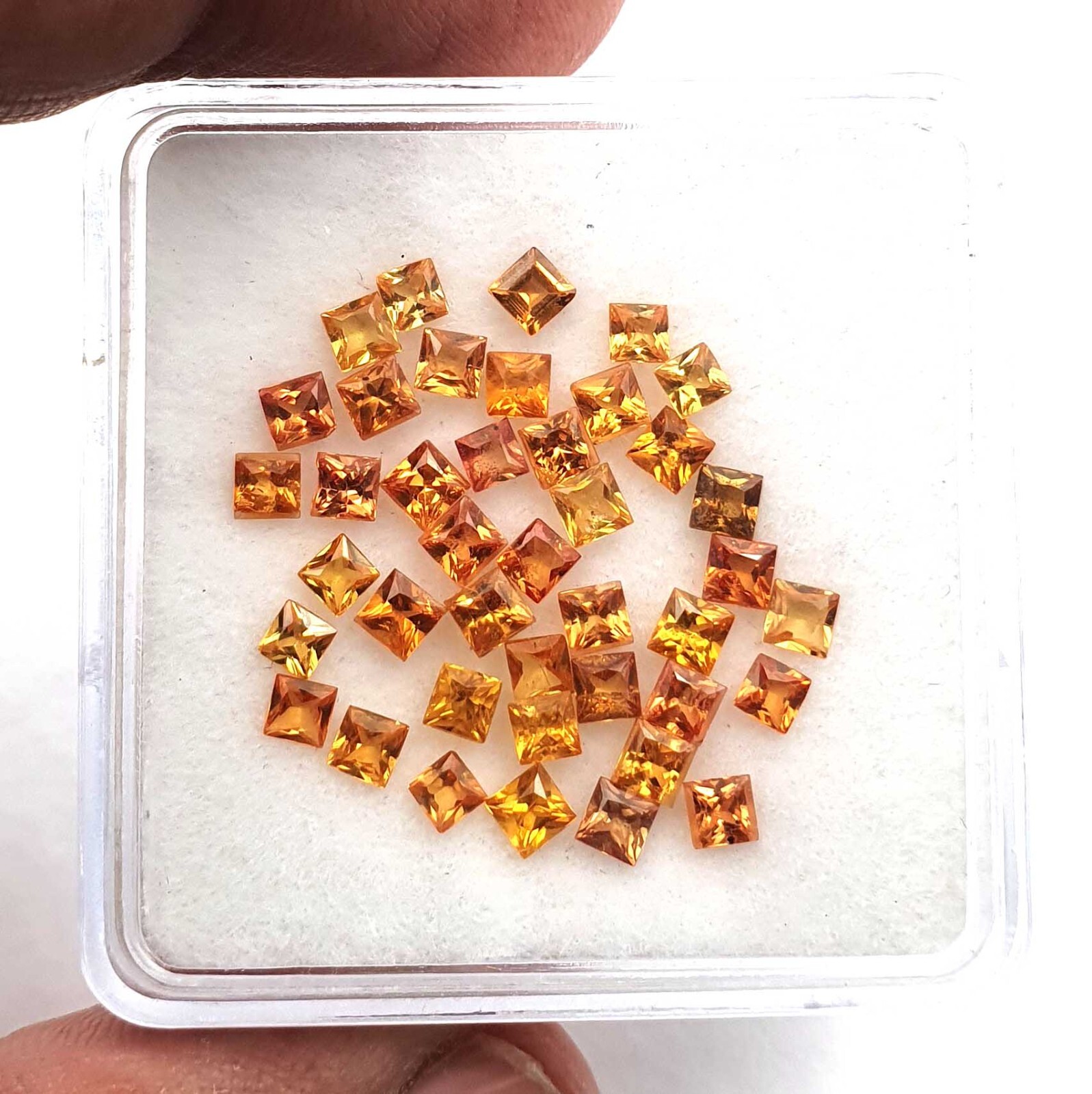 Natural Orange Sapphire Square Cut Loose Gemstone Lot 20 Pcs 2.50 MM 2. ...