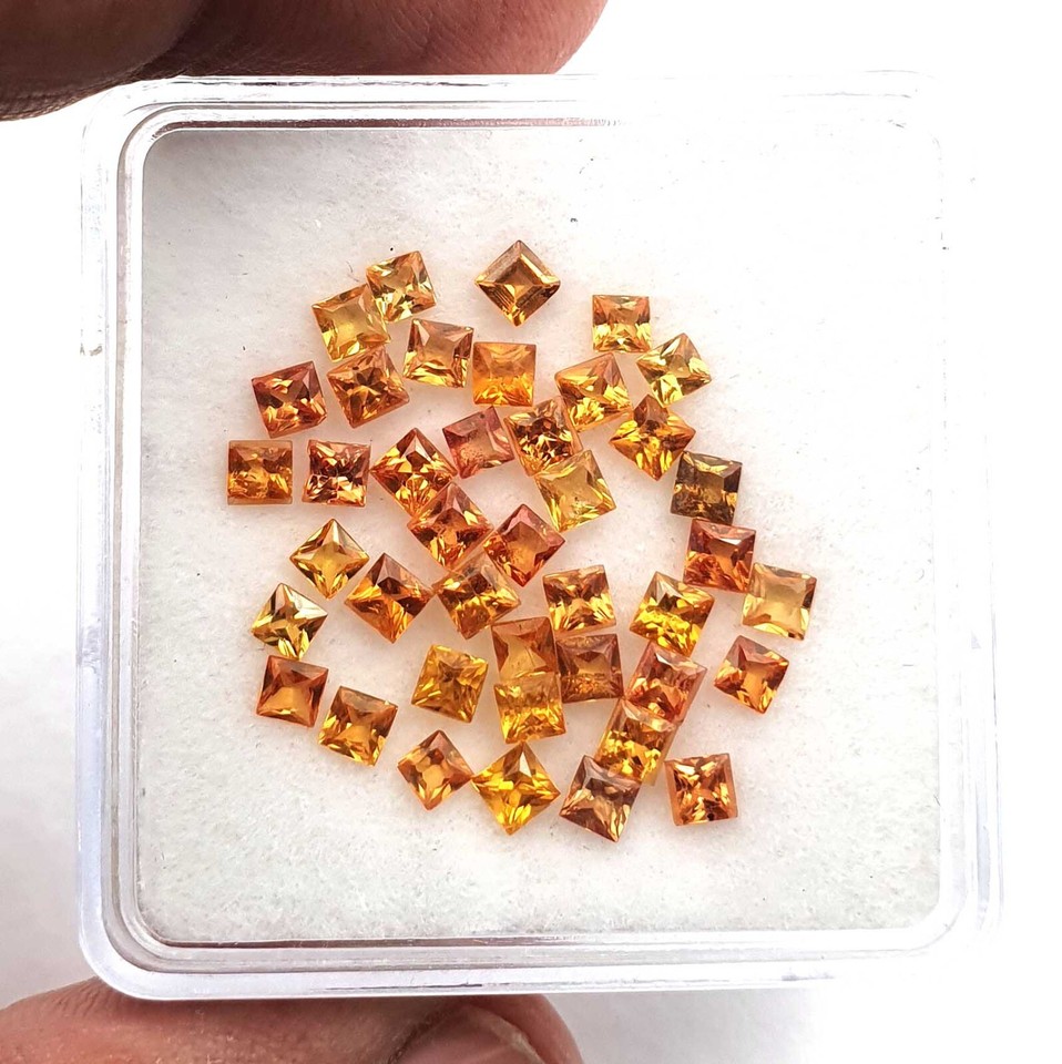 Natural Orange Sapphire Square Cut Loose Gemstone Lot 20 Pcs 2.50 MM 2. ...