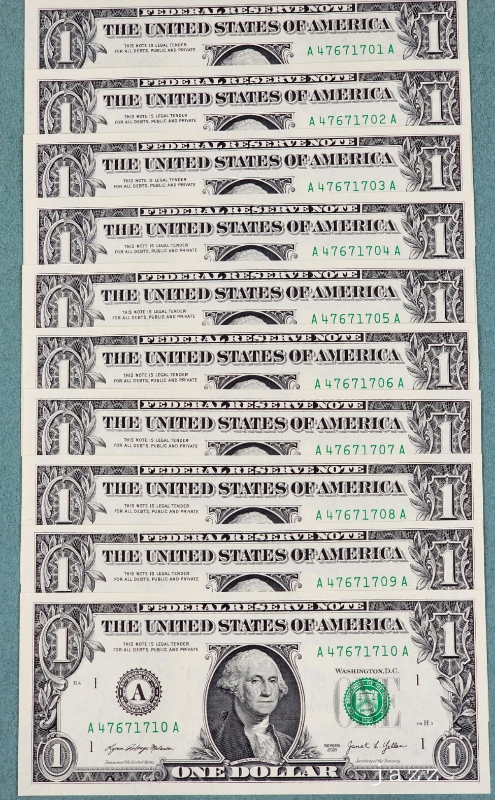 Lot of 10 2021 $1 One Dollar Bills "A" BOSTON Series Consecutive # UNC ...