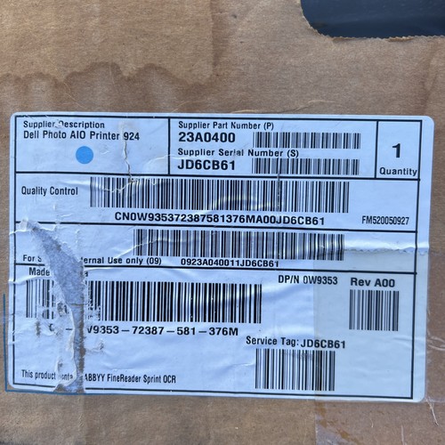 NEW OPEN BOX DELL Photo 924 Inkjet Printer All-In-One AIO Copy Scan Fax ...