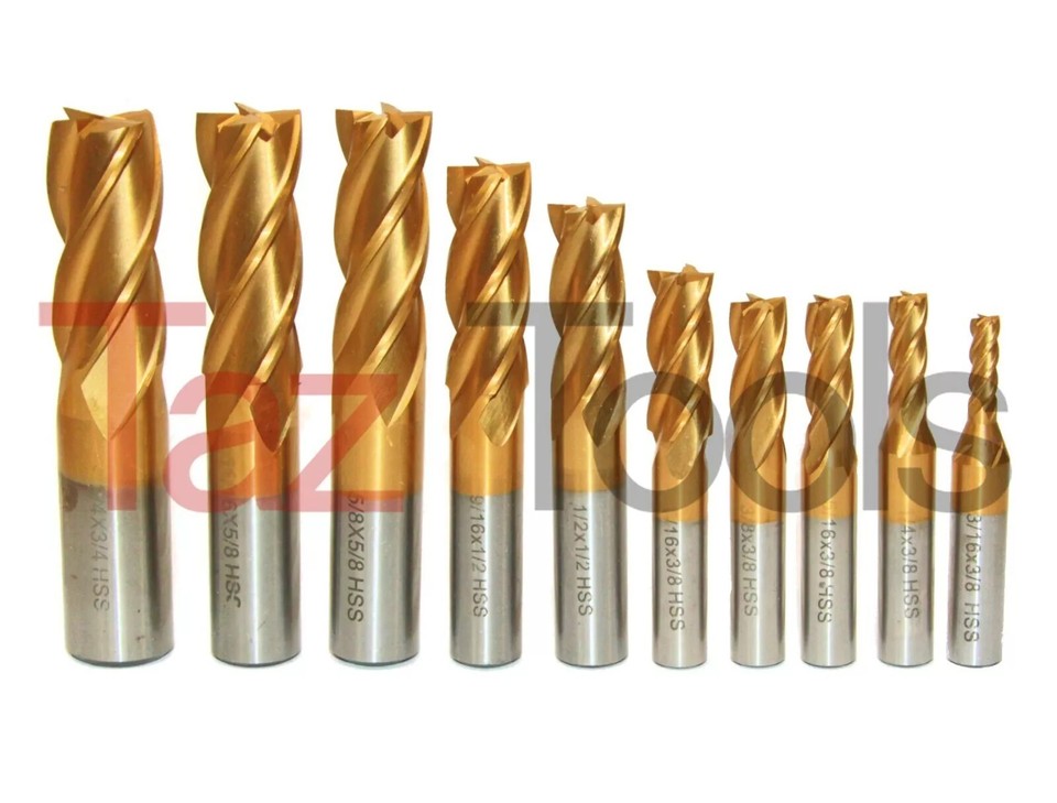 20 pcs Tin m2 hss Titanium Coated End Mill Set 2 & 4 Flutes Cutting ...