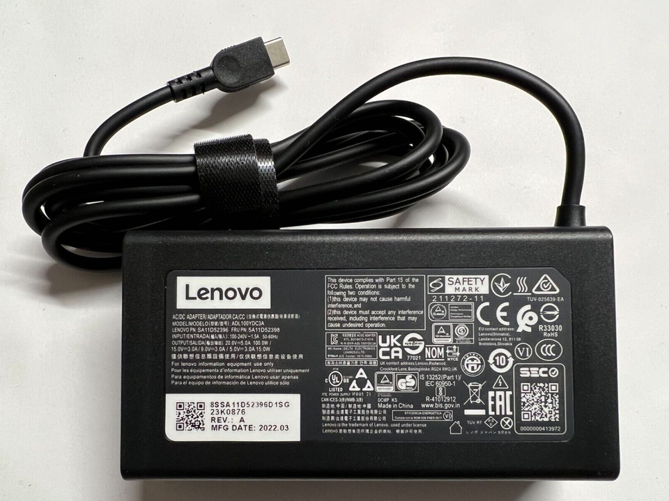Original Lenovo 100W 20V 5A USB-C Charger AC Adapter ADL100YDC3A ...